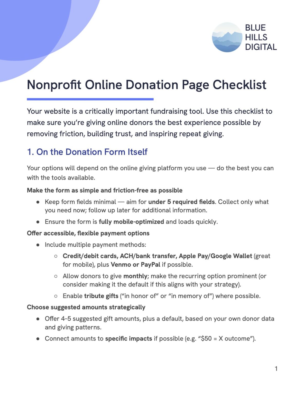 Nonprofit Donation Page Checklist – Blue Hills Digital